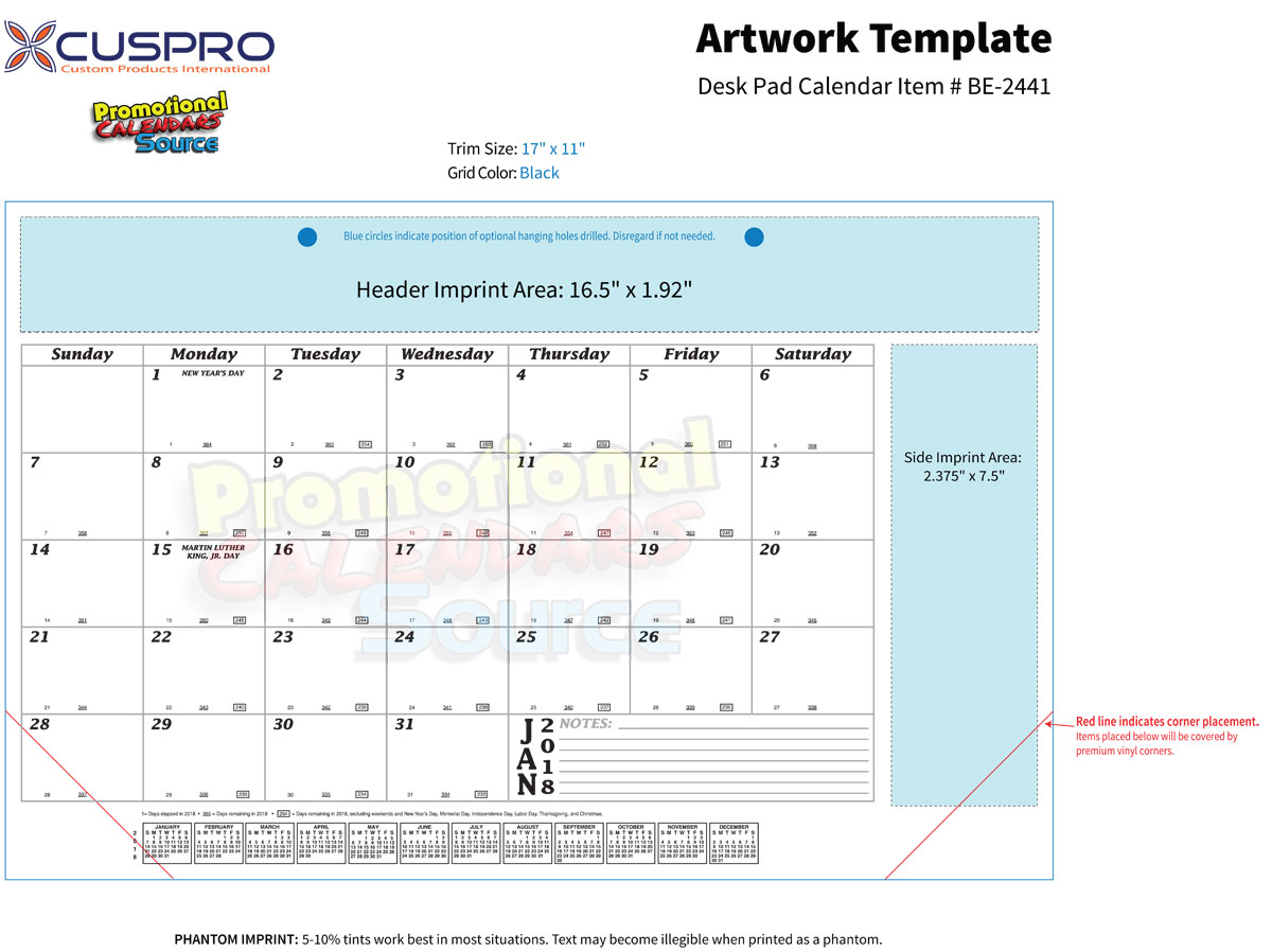 Full-Color Desk Pad Calendar with Top and Side Imprint - 17x11
