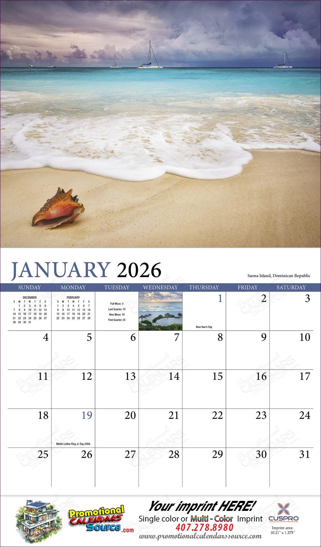 Fabulous Beaches Wall Calendar 202, Stapled, Exotic Beaches, Personalized