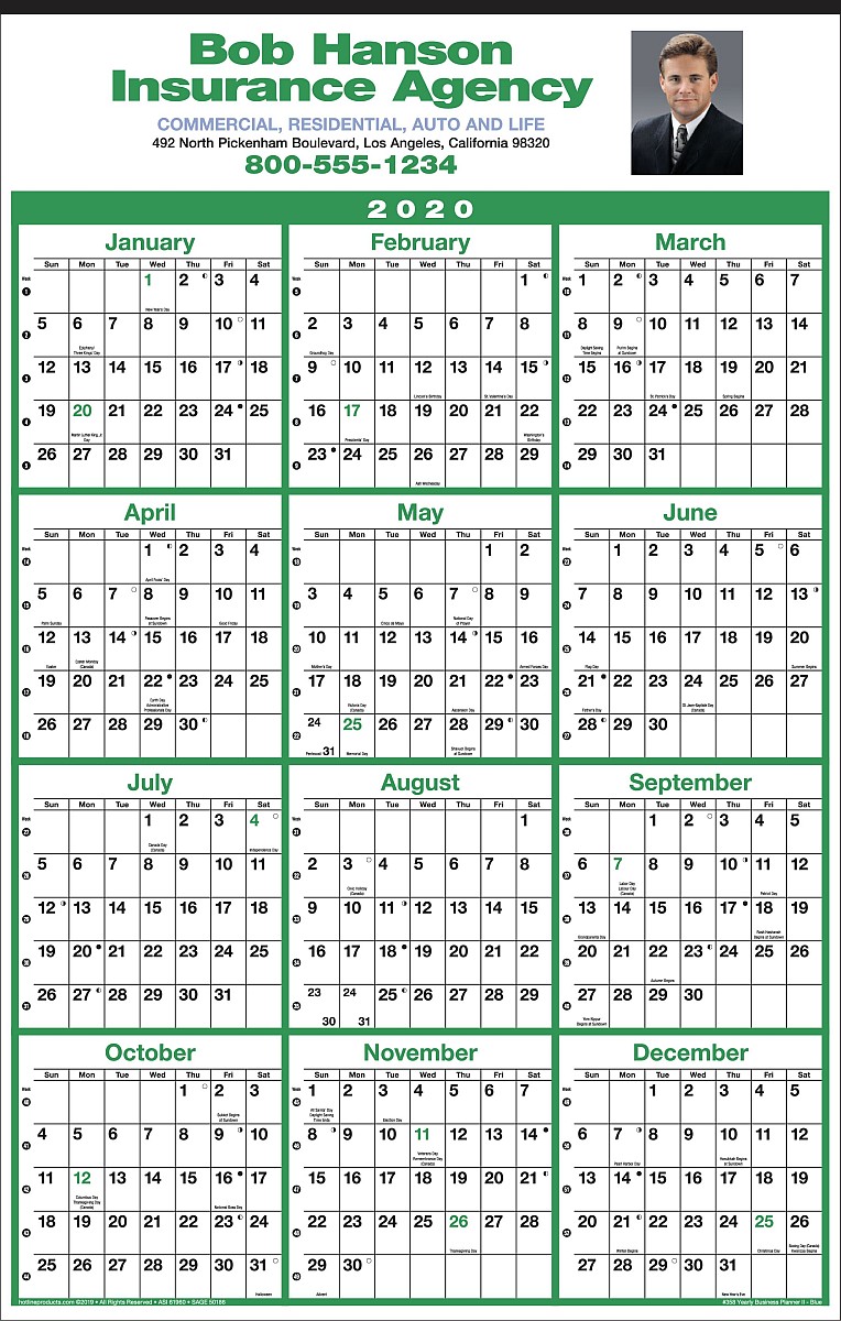 Year In View Calendar with Full-Color Ad Copy Imprint, Size 14x22