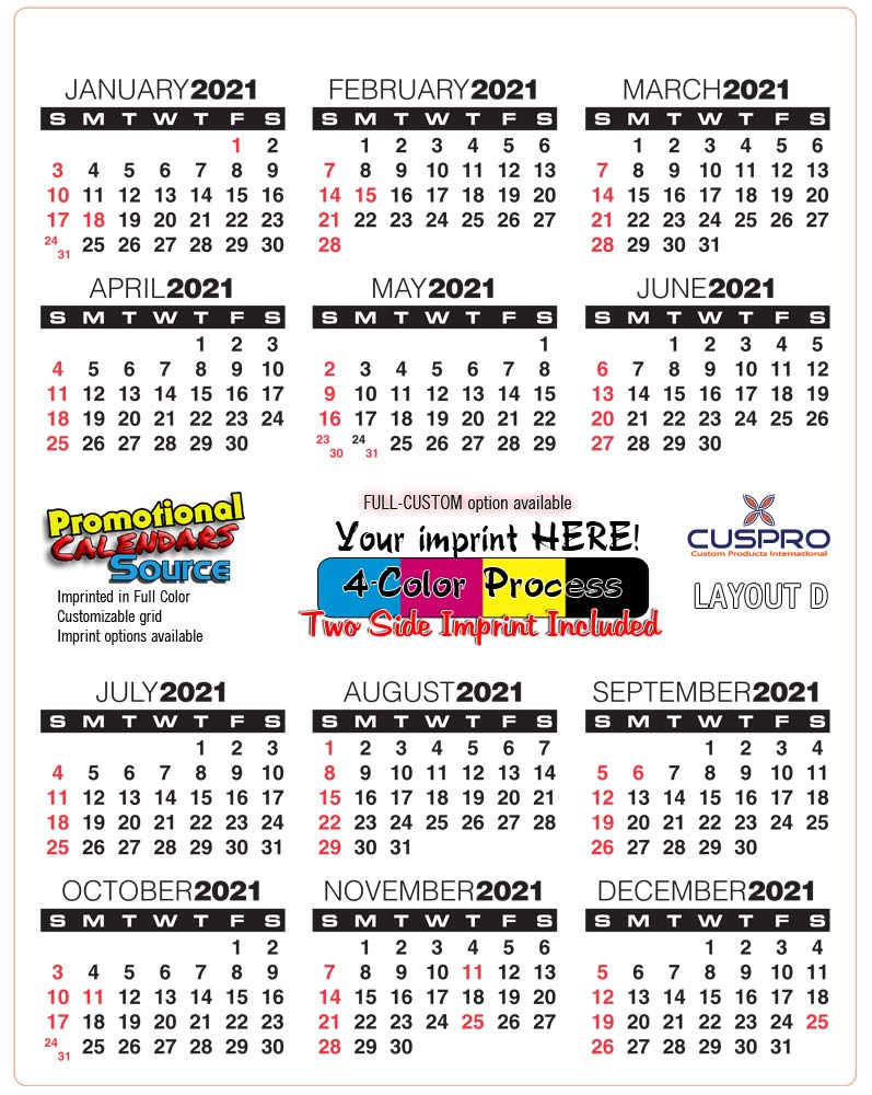 Year-View Plastic Calendar, Size 8.5x11, Full Color Imprint 2-Sides, 30pt.