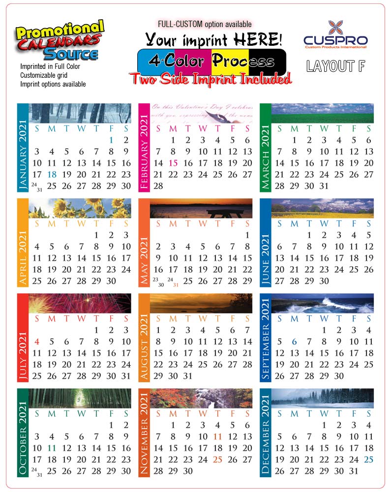 Year-View Plastic Calendar, Size 8.5x11, Full Color Imprint 2-Sides, 30pt.